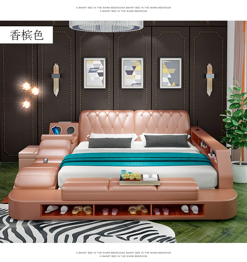 Double 1.8m Soft Bed,Modern Minimalist Master Bedroom Multi-function ...