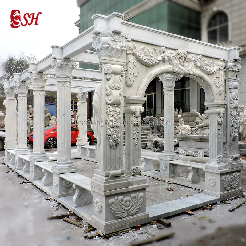 Garden Gazebo Large Marble Outdoor with Corridor Decoration