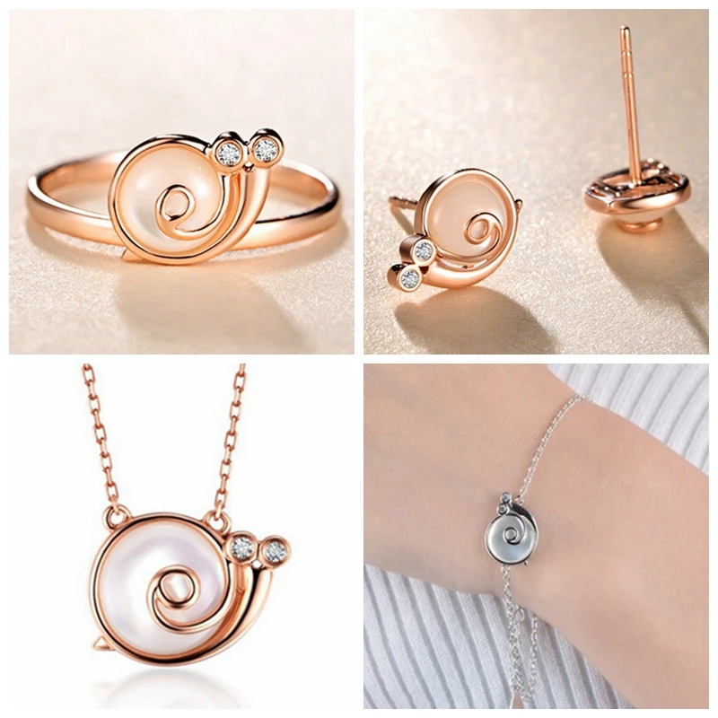 Custom 925 Sterling Silver Fashion Jewelry Set Shell Snail Charm ...