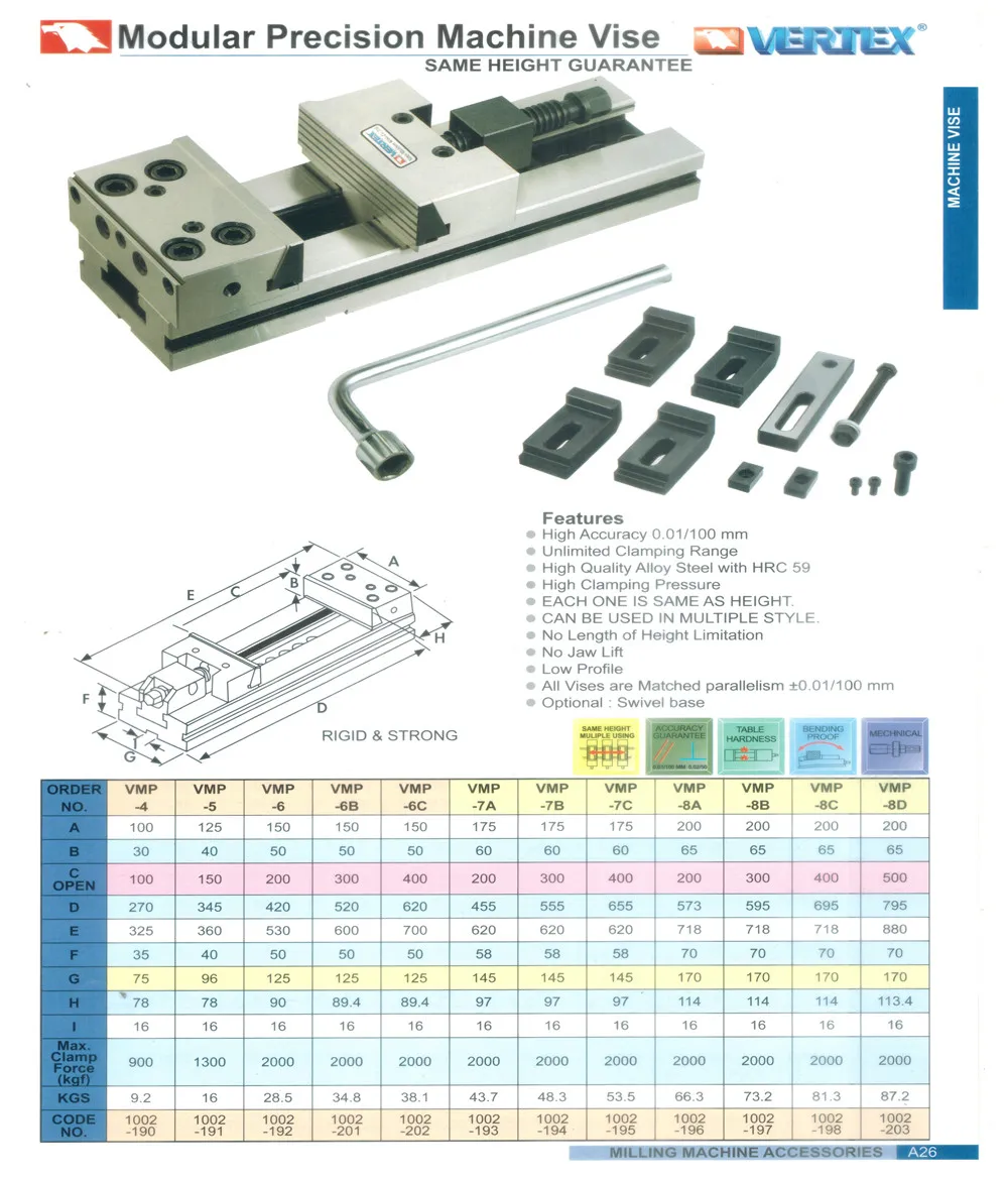 VERTEX VMP-5 CNC Grinding Vise Clamp - 150mm Milling Machine Vise ODM