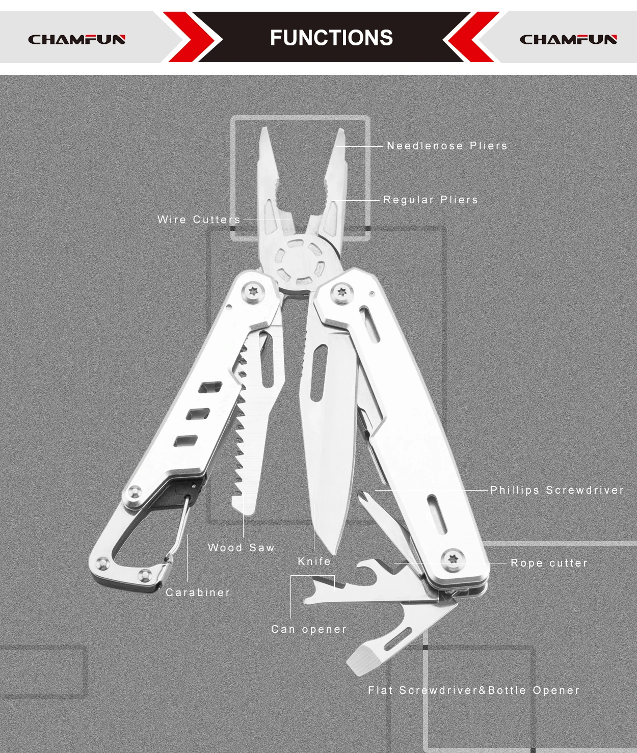 Innovative Foldable Multi Tool with Carabiner - CHAMFUN