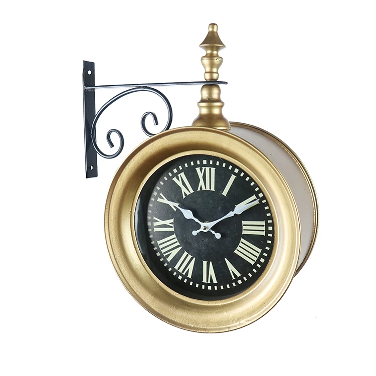 Gold Double Side Train Station Style Metal Wall Mounted Clock China ...