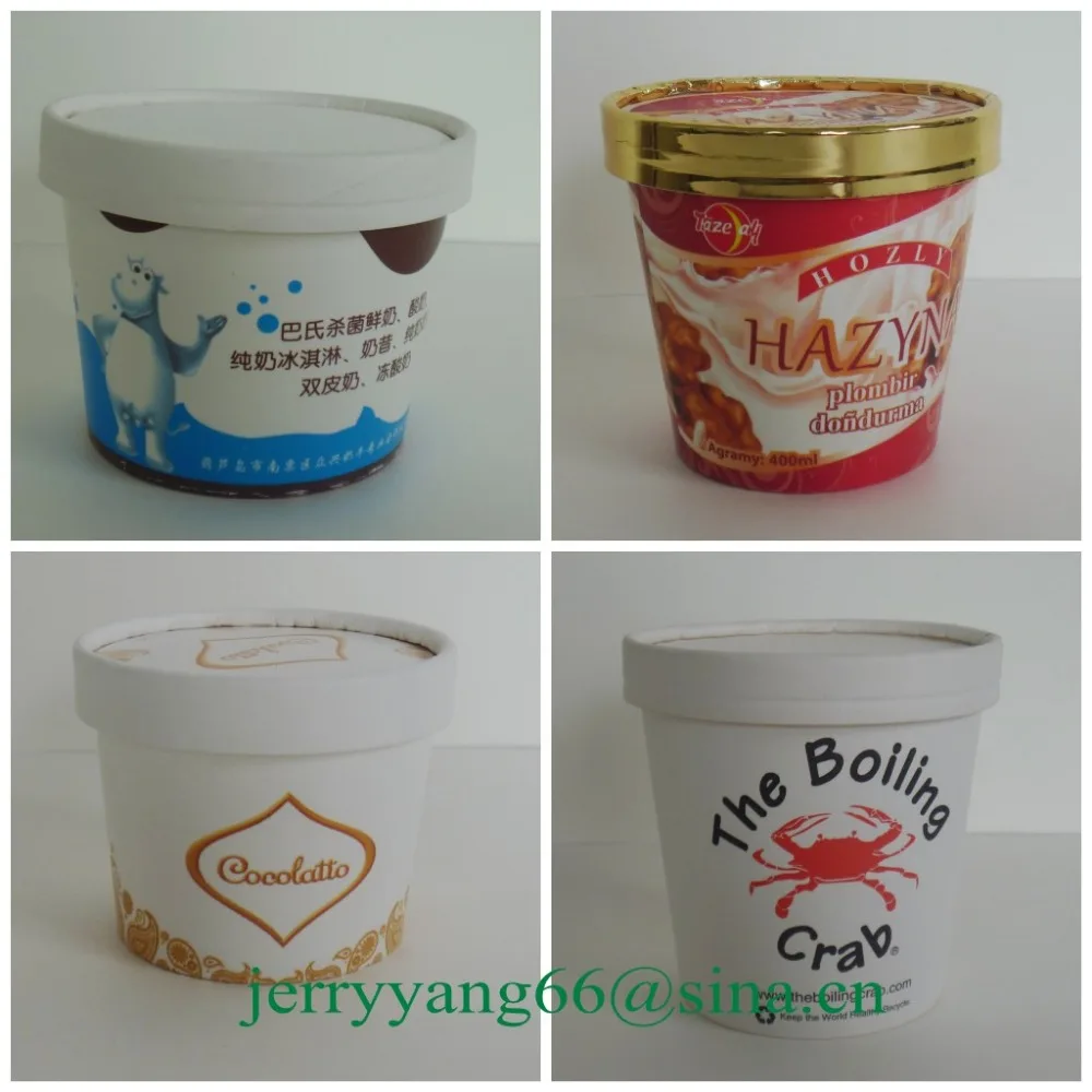 550ml Paper Printed Pint Ice Cream Containers/cups/paper Lid/wood Stick ...