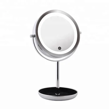 12x Magnifying Cosmetics Finishing Chrome Tabletop Round Led Mirror ...