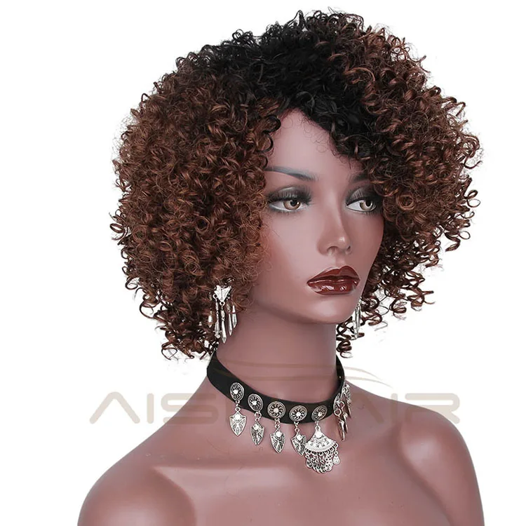 Customized Short African American Curly Wigs Black Brown Ombre Two Tone ...