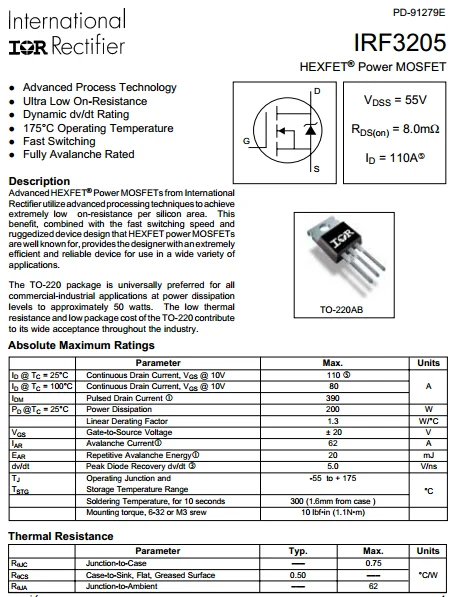 For Inverter Hrf3205 To-220 Irf3205 Mos Field-effect Transistor 55v ...