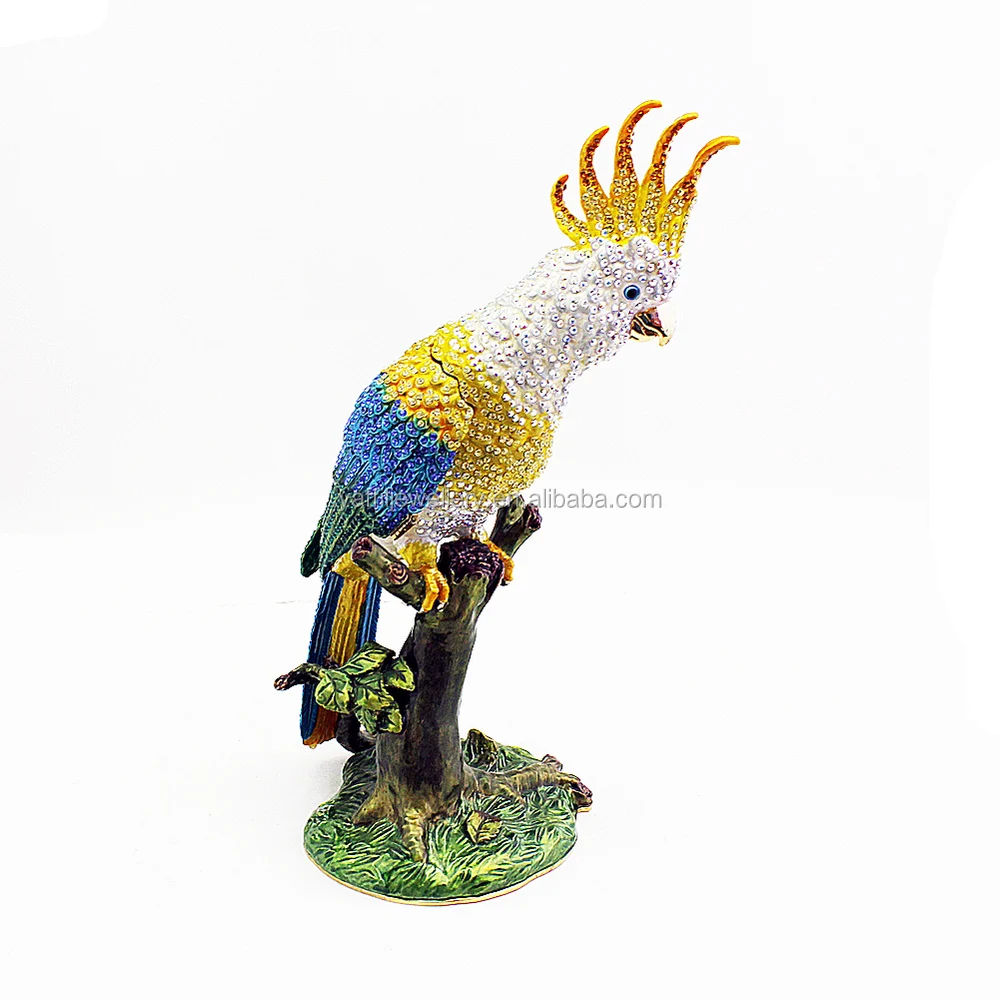 Birds Design Jeweled Enamel Trinket Box - Parrot - Buy Metal Jewelry ...