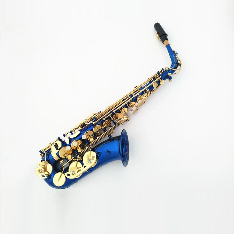 High Quality Blue Painting Colored Saxophone Alto with Gold Keys