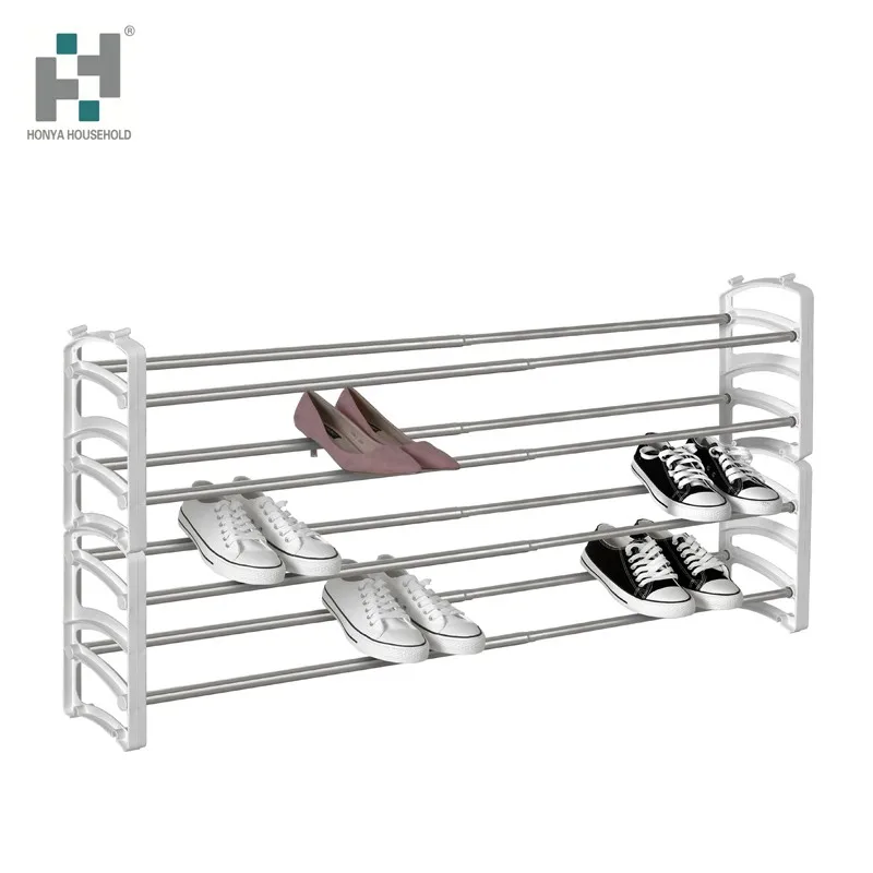 2 Tier Metal Bars Extendable Shoe Rack - Adjustable Length
