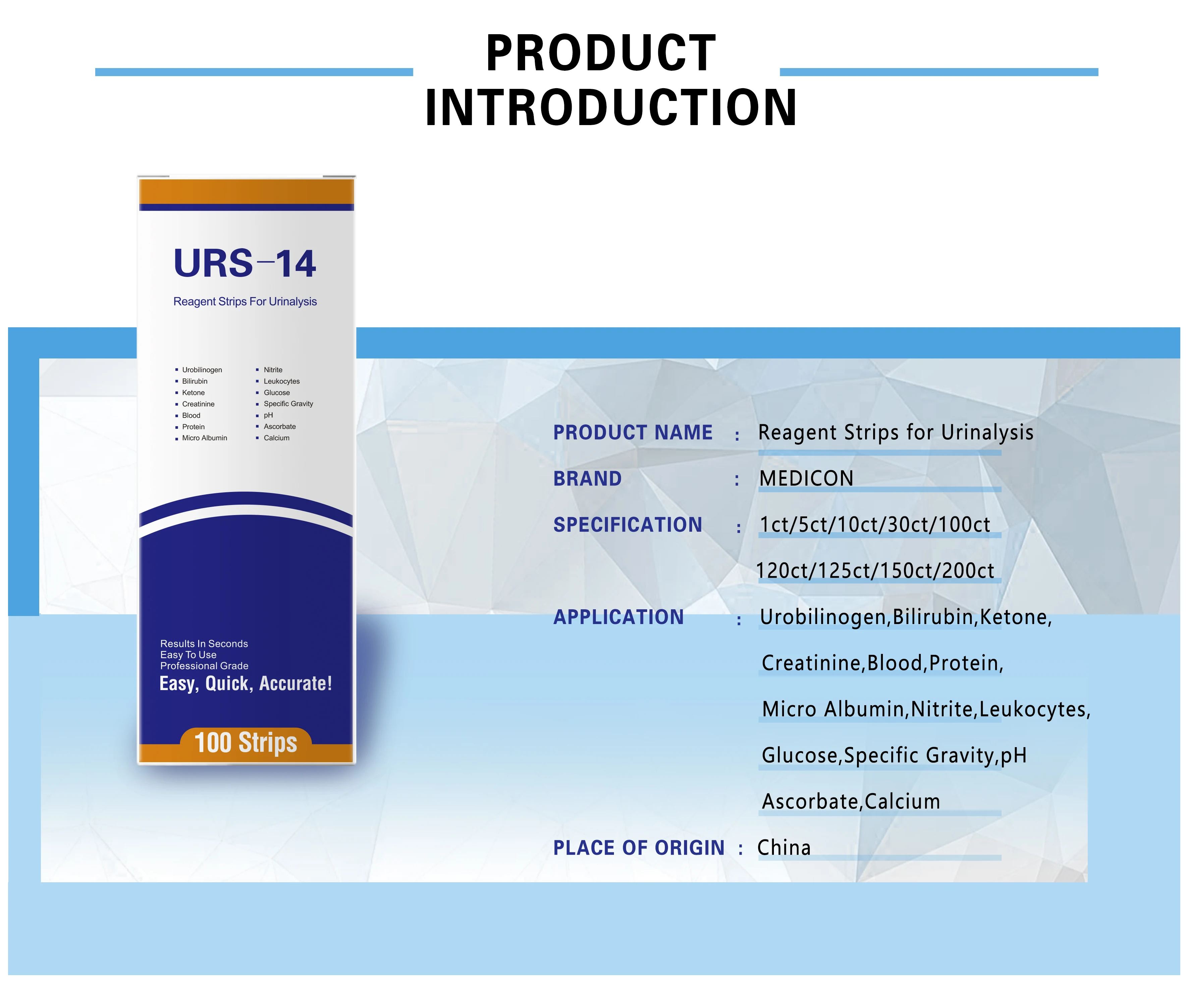 Reagent Pad Urs-14 Color Chart - Accurate Urinalysis Strips