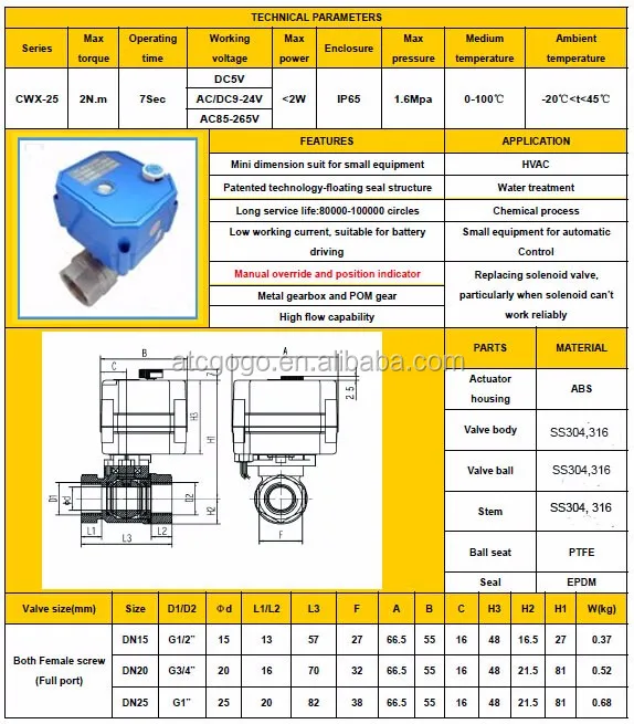 2.5NM Torque electric motor ball valve with manual override, 2 way ...