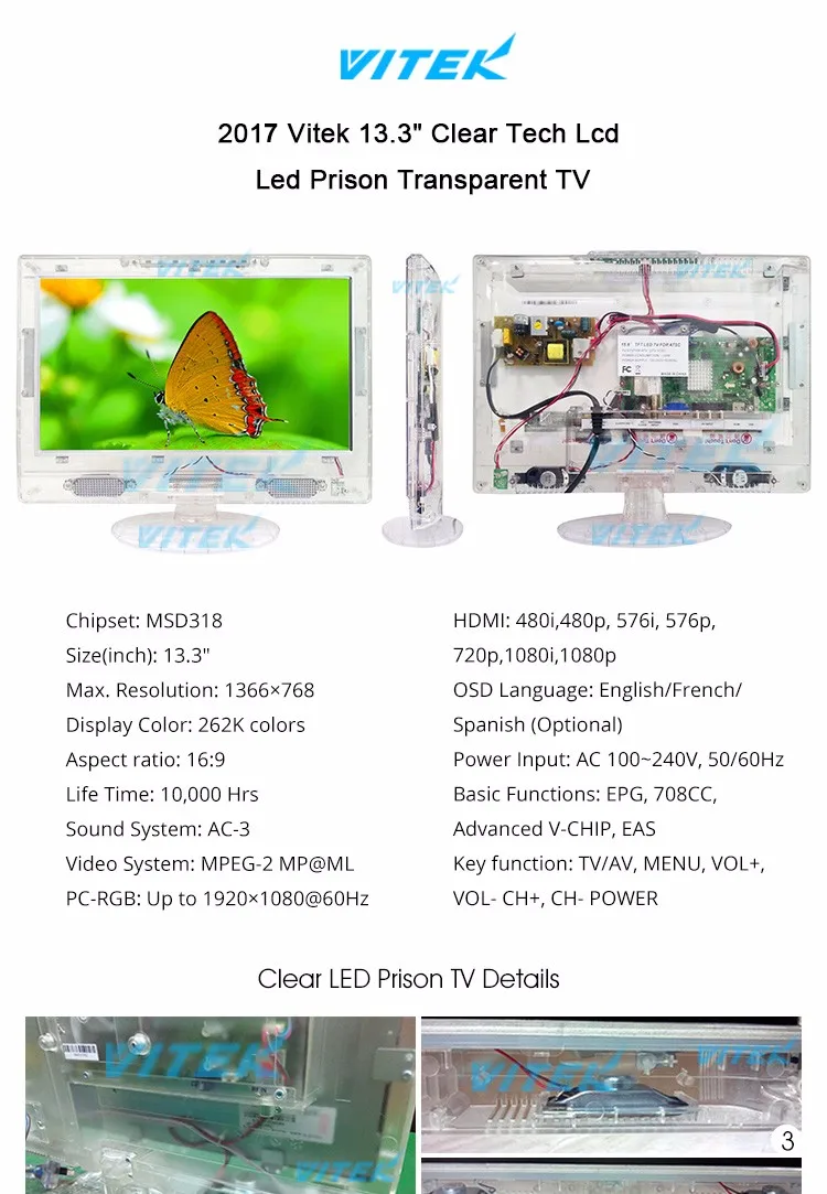 13 Inch Transparent Prison TV | LCD with Clear Remote & Hotel Mode ...