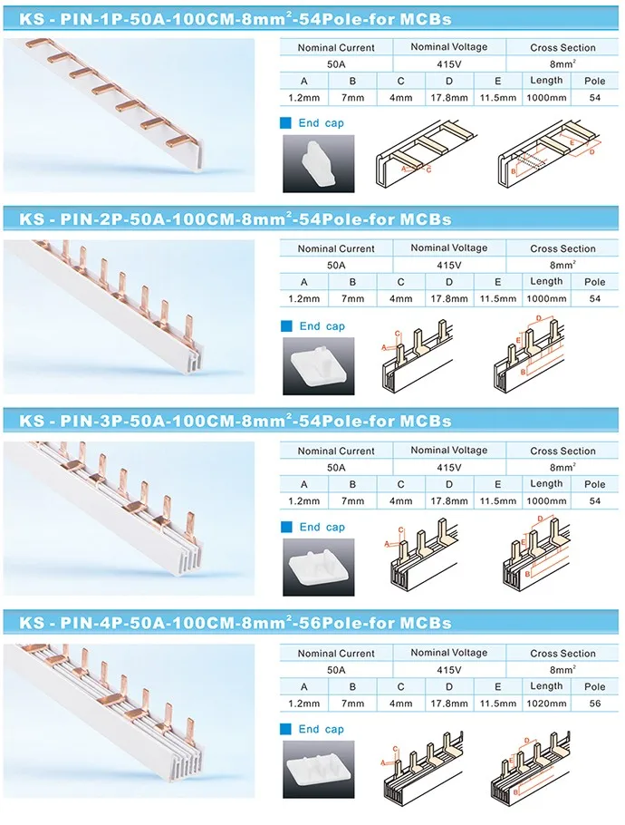 Pin Type 50a 1p 2p 3p 4p Copper Bus Bar Price for Electric Panel