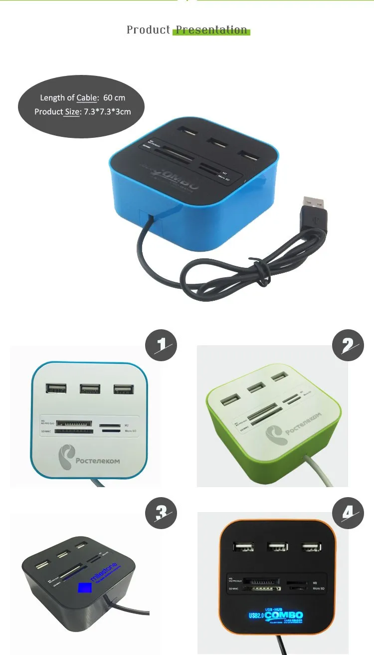 3 Port Usb Hub 2.0 With Multi Function Card Reader For Sd/tf/mmc/m2/ms ...