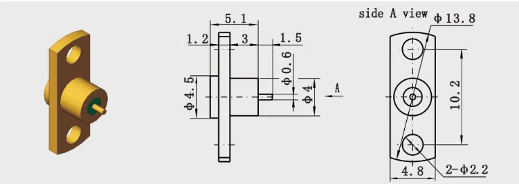 Smp Male Limited Detent Hermetically Sealed Connector 4 Holes Flange ...