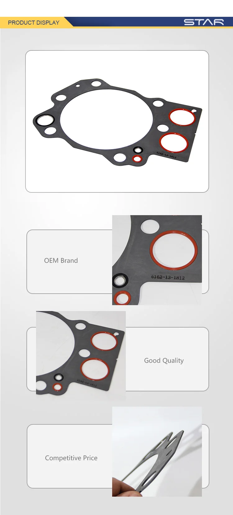 6162-13-1812 Gasket For Komatsu Oem Engine S6d170-1 S6d170-1 S6d170e-2 ...