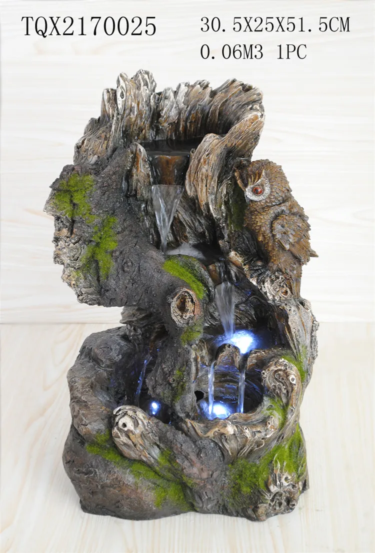 Outdoor Garden Polyresin Witherbark Owl Animal Water Feature Fountain ...