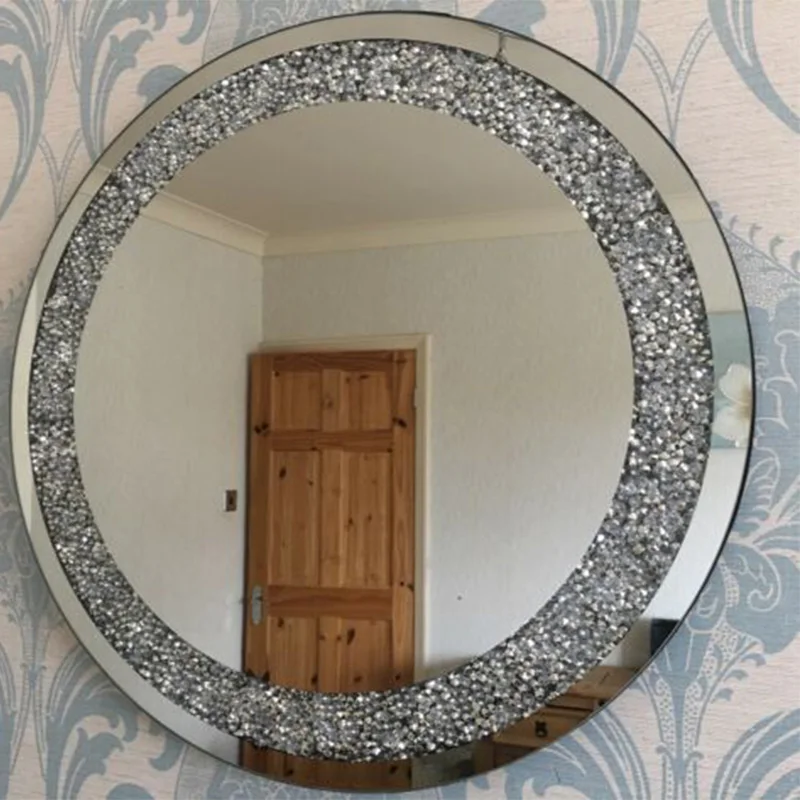 Modern Round Shape Diamond Crushed Crystal Glass Frame Decorative Wall ...