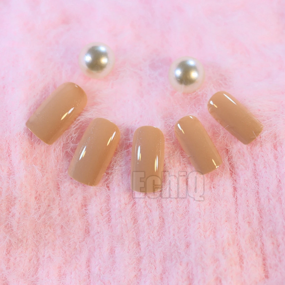 Full Cover Fake Nails 24pcs/set Reflective Smooth Natural Pink Smoke ...