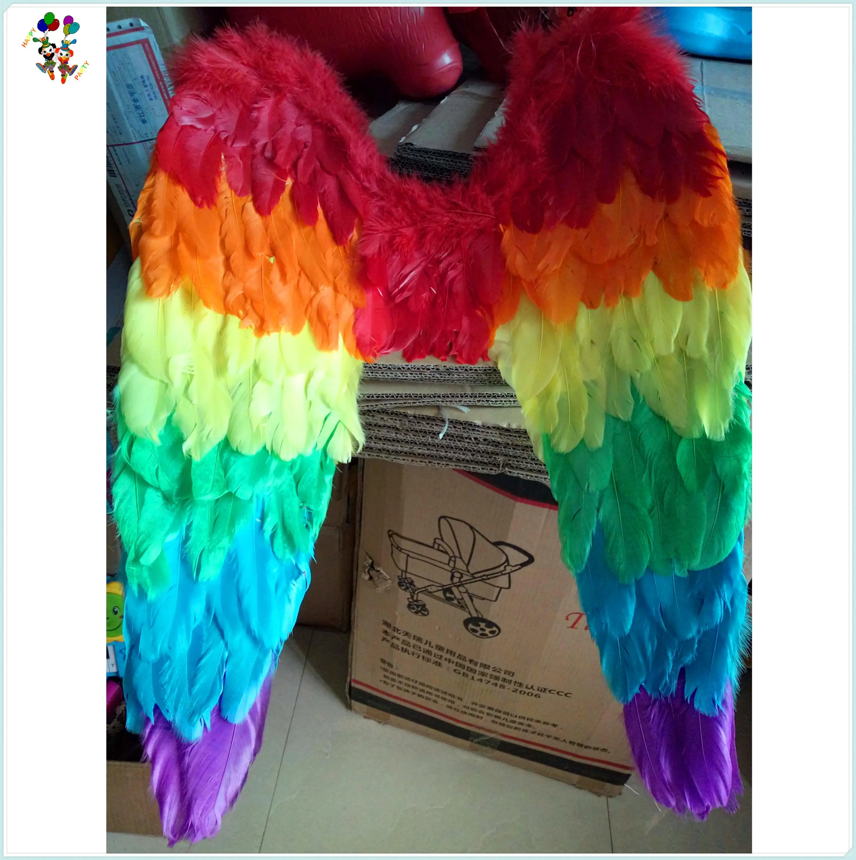 Happy Party Adult Party Costume - Large Rainbow Feather Wings