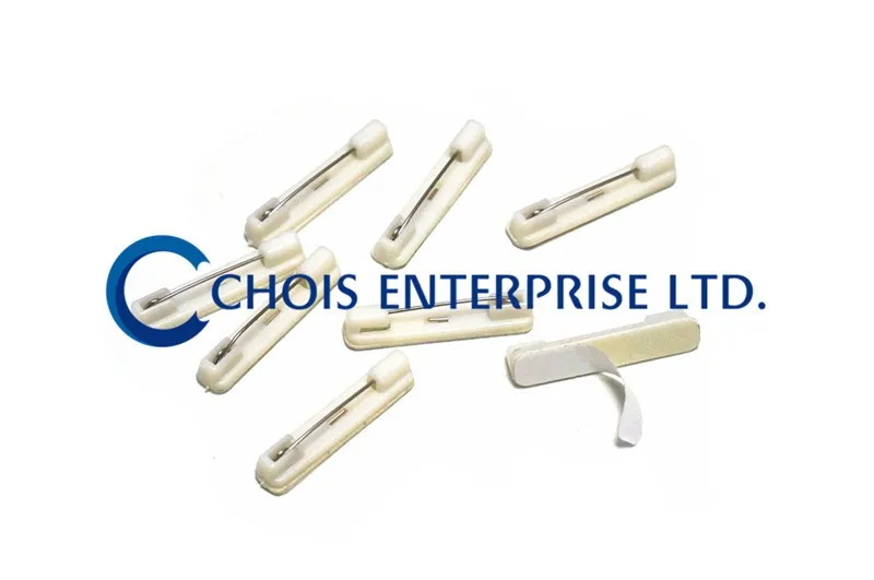 White Plastic Safety Bar Pin With Adhesive For ID Badge