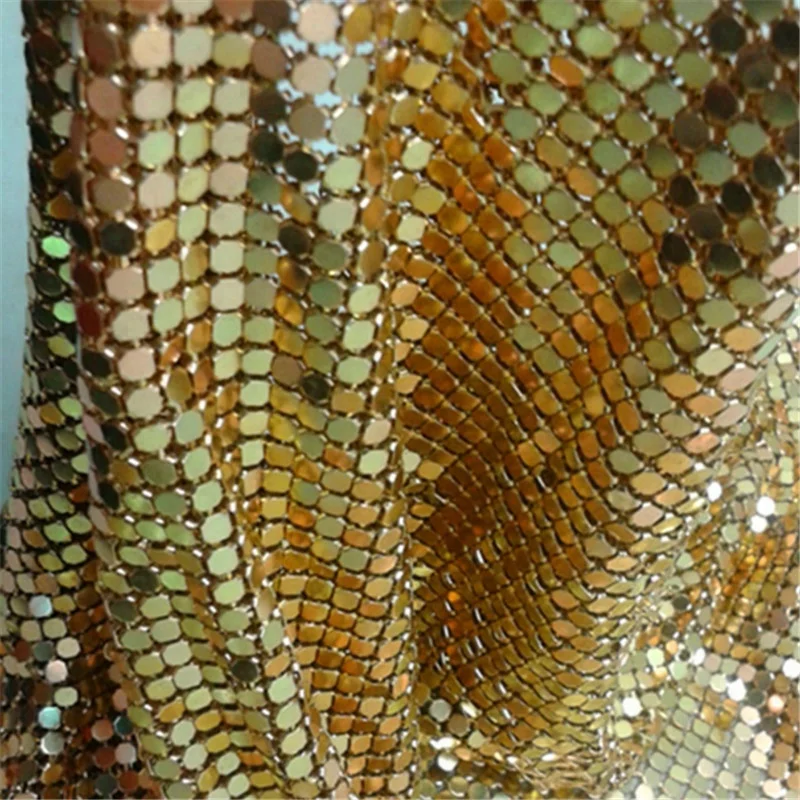 Gold Color Metal Sequin Fabric With 8mm Aluminum Flakes For Drapery ...