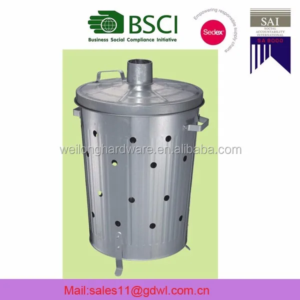 Extra Large Incinerator Galvanised Metal Garden Fire Bin Dustbin - Buy ...
