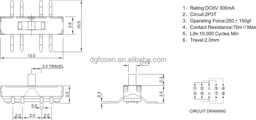 Slide Switch Smd 8pin 2p3t Ms-12d09 - Buy Slide Switch Toggle Switch ...