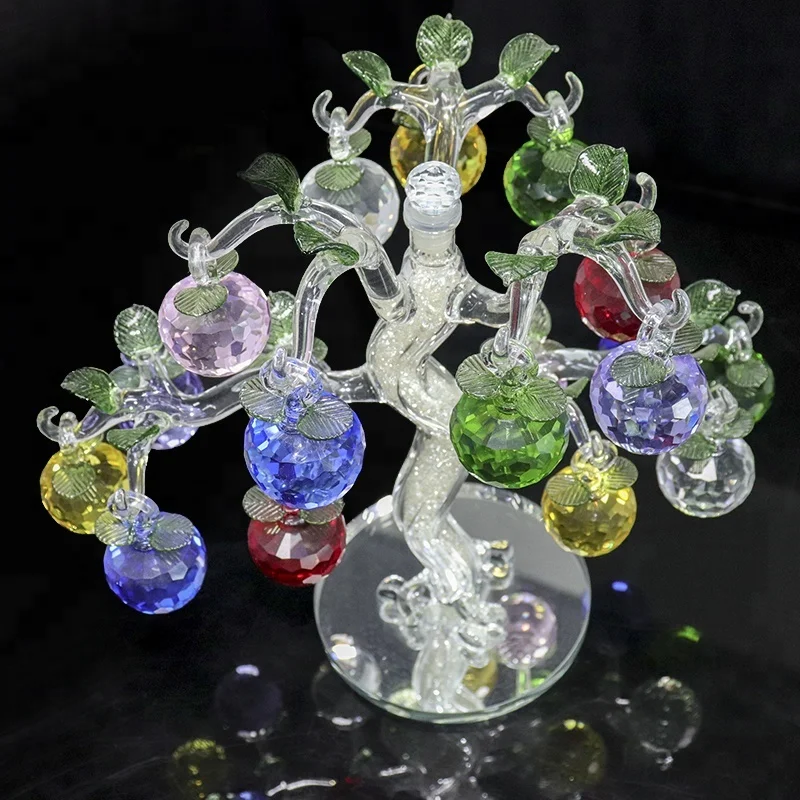 Amber Branch Crystal Glass Apple Tree for Home Decor