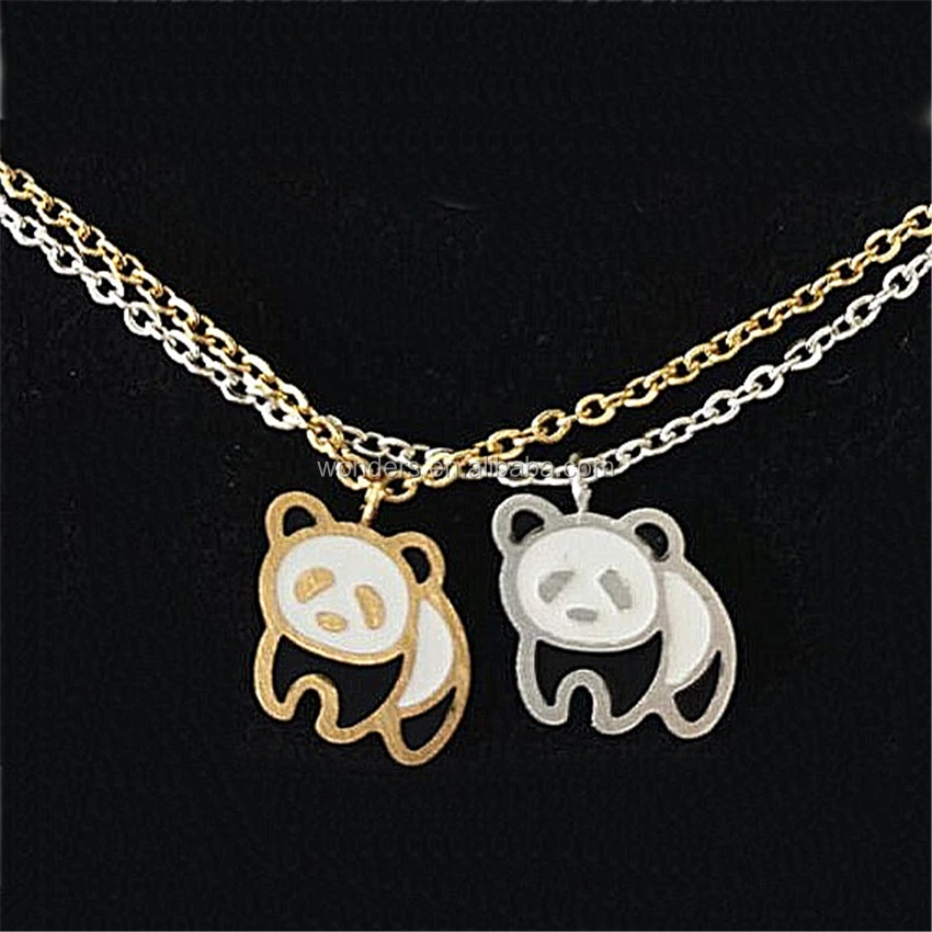 Fancy Panda Pendant Necklace Jewelry 18k Gold Plated 304 Stainless ...