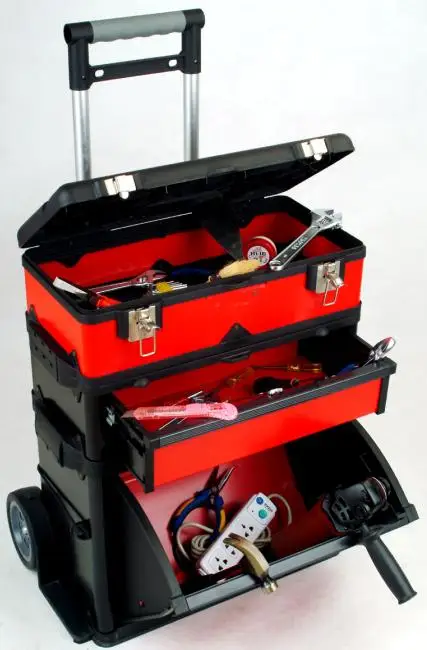 Plastic Metal Handle Tool Box Trolley With Wheels And Handles Divided ...