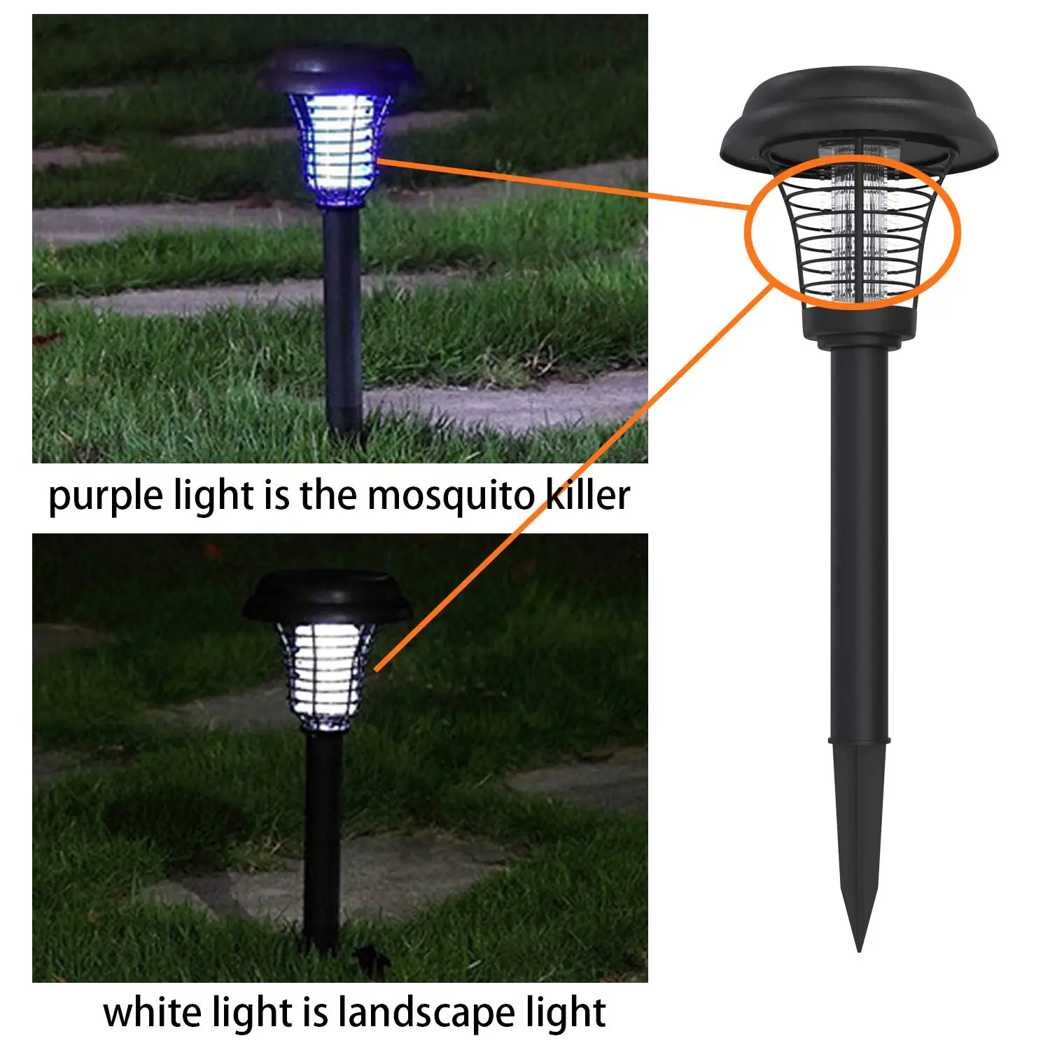 Outdoor Porch Patio Powered Bug Zapper Led Lights Solar Stake Ground ...