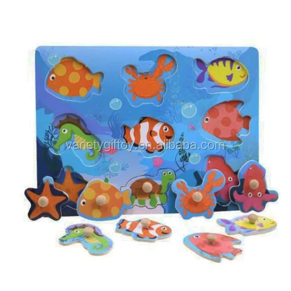 Customised Educational Toddler Ocean Animals Wooden Jigsaw Peg Puzzle ...