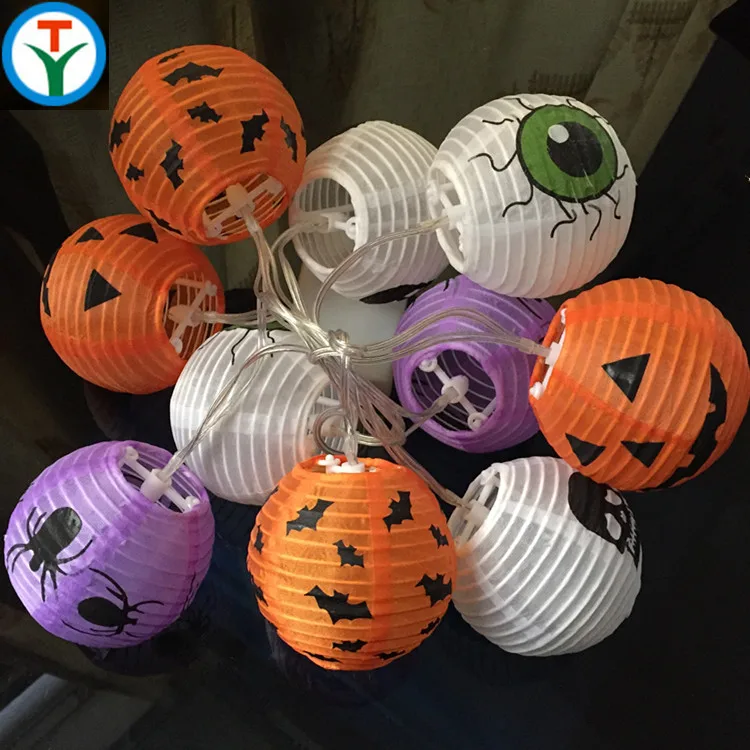 10 Led Pumpkin Fabric / Paper Lantern String Lights Halloween Party Led ...