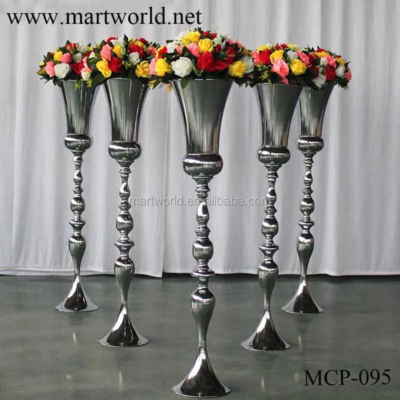 2019 Trumpet Shape Metal Silver Tall Flower Vase Stand Walkway Stand ...