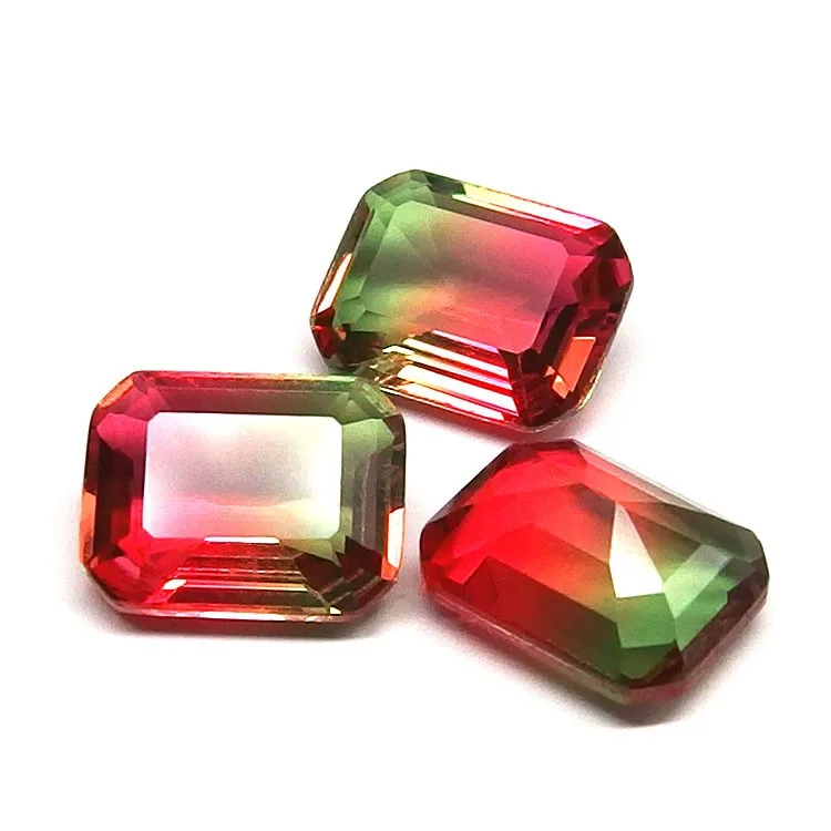 Synthetic Watermelon Tourmaline Emerald Cut Glass Gems Bicolor ...