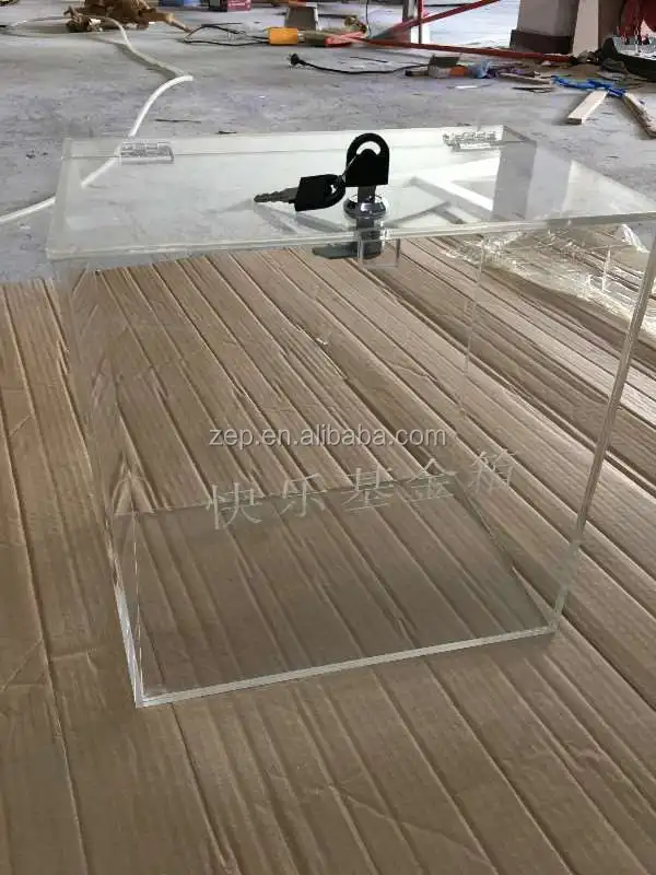 Clear Acrylic Charity Donation Box with Lock - Customizable