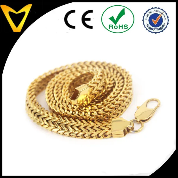 30'' Gold Men Hip Hop Franco Necklace Double Row Gold Stainless Steel ...