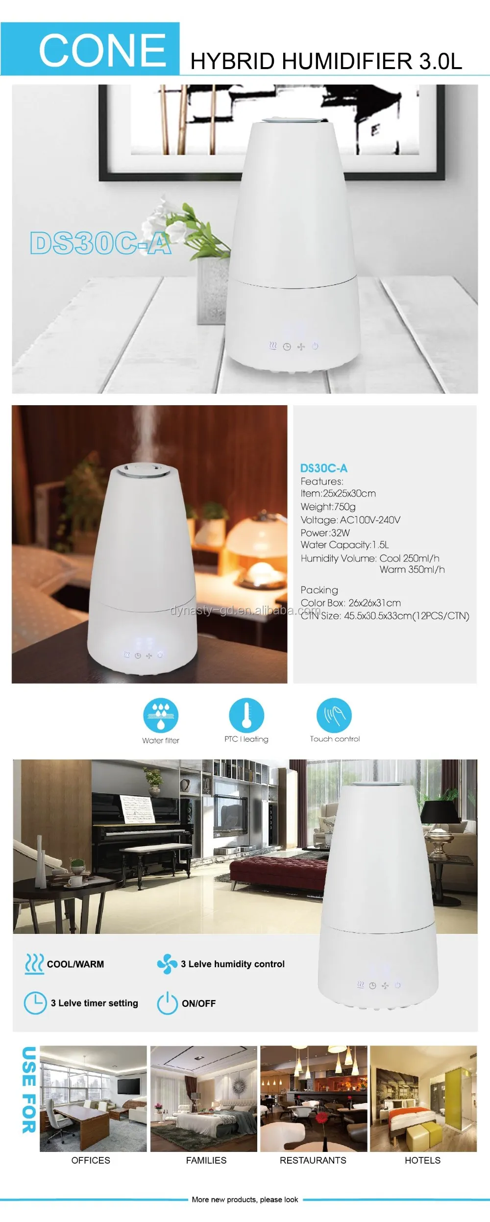 Electric Ultrasonic Hybrid Humidifier 3l/cool & Warm Mist Humidifier ...