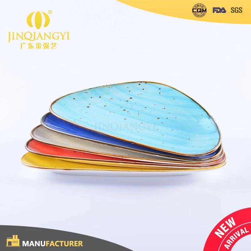 High Quality Triangle Shape Colorful Glazed Ceramic Plate For ...