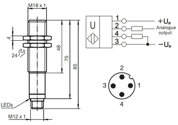 Ultrasonic Sensor 4 - 20mA Analog Output transducer (UB1000-18GM-I-V1 ...