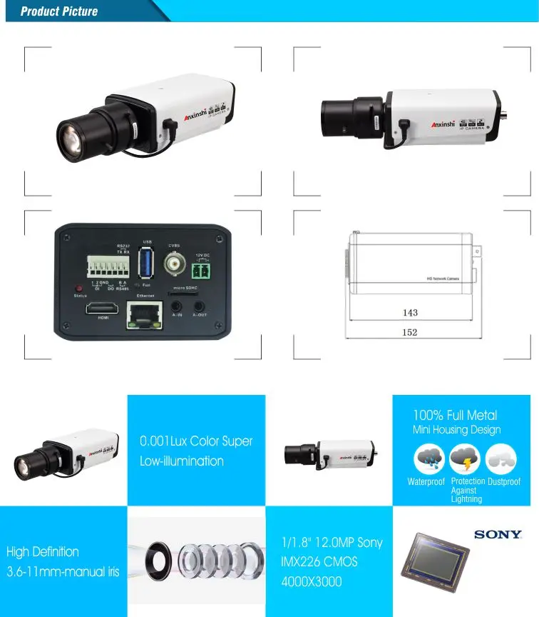 Cs Mount 4k Lens 3.6-11mm Sony Imx226 Sensor Ultra 4k Poe Ip P2p Camera ...