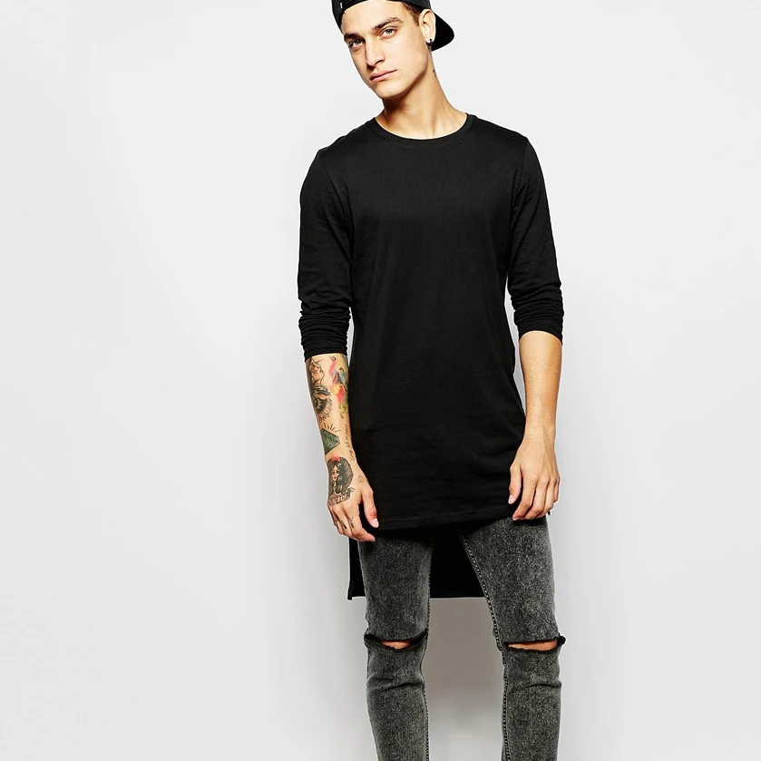 Men's Black Longline Bulk Wholesale Plain T Shirt With Long Back Hem ...