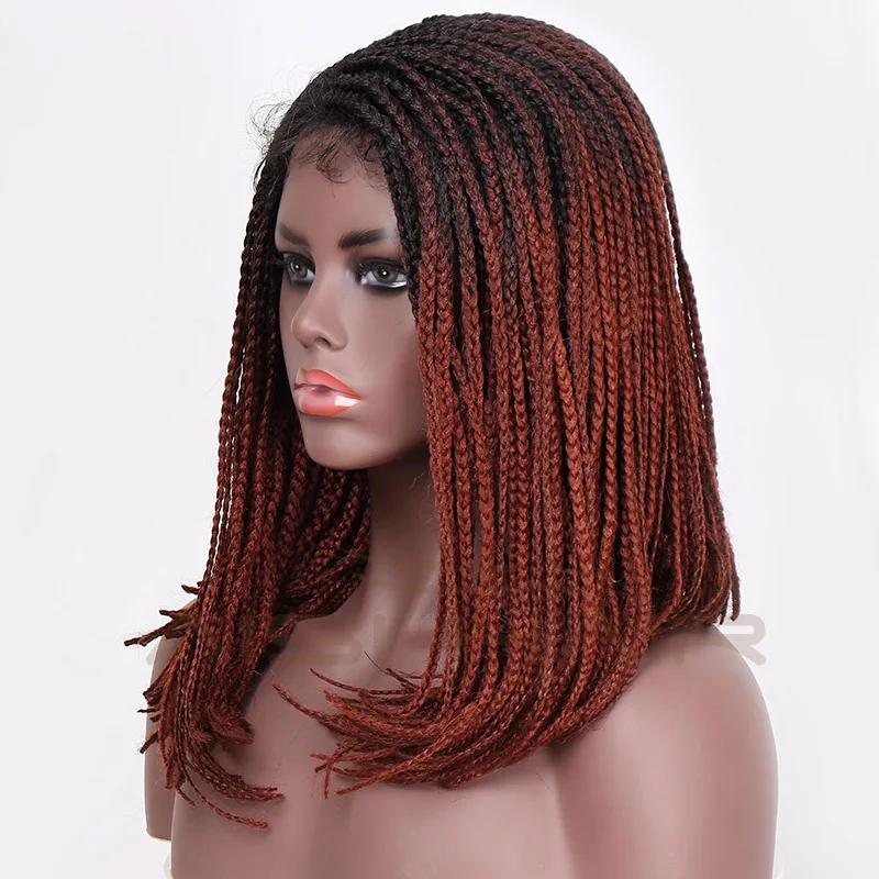 Aisi Hair Synthetic Braid Box Ombre Red Glueless Lace Front Wigs For ...