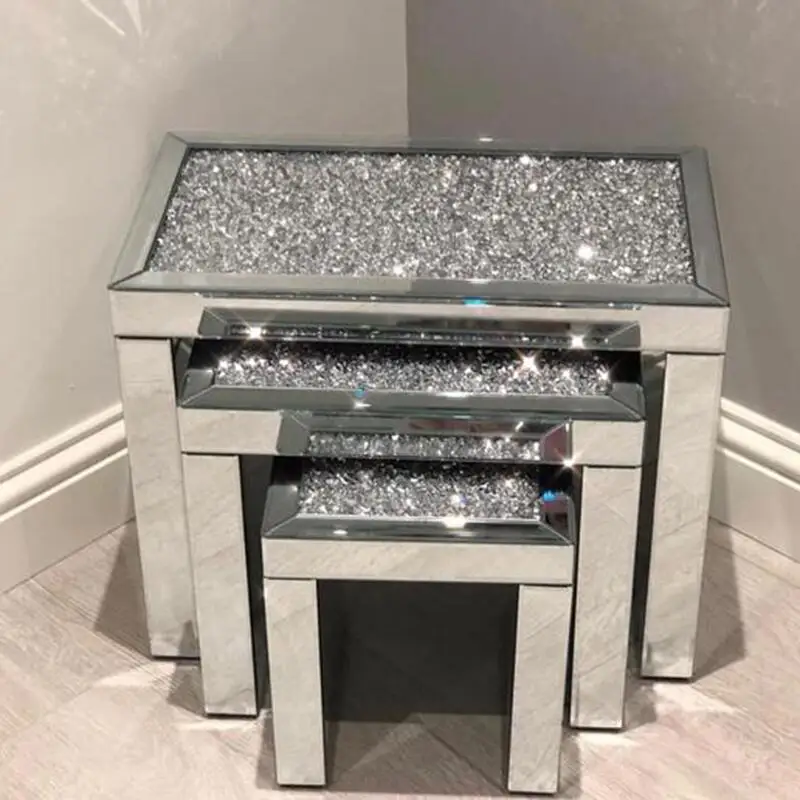 Antique Gold Crushed Diamond Furniture - Mirrored Side End Table