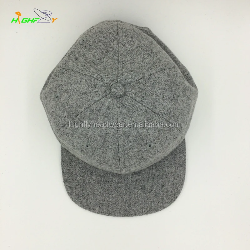 Custom Top Quality Grey Wool Flannel Real Leather Strap Blank 6 Panel ...