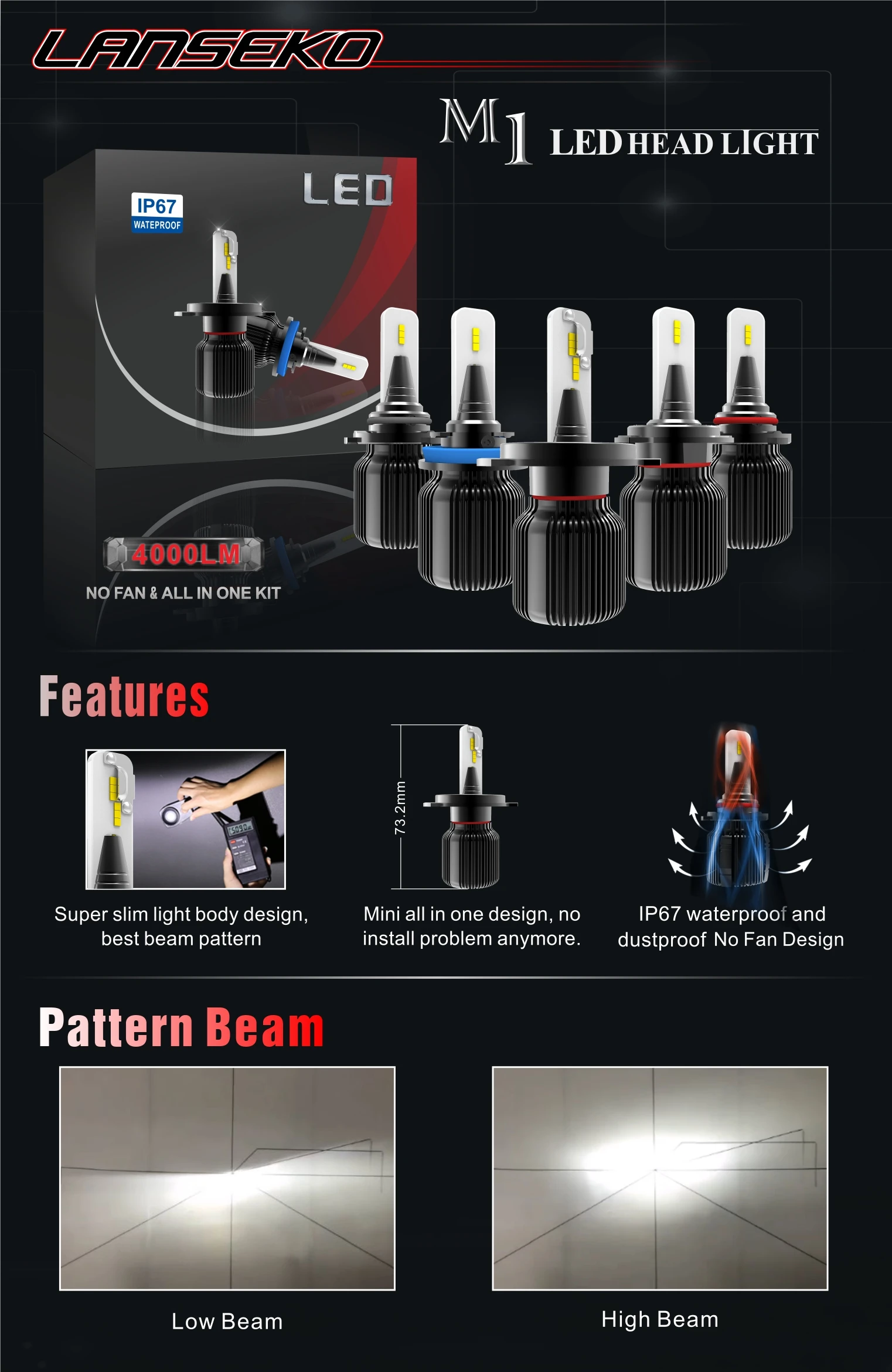 New Arrival M1 Led Headlight Car H4 H7 H11 H13 9005 9006 With Korea Csp ...