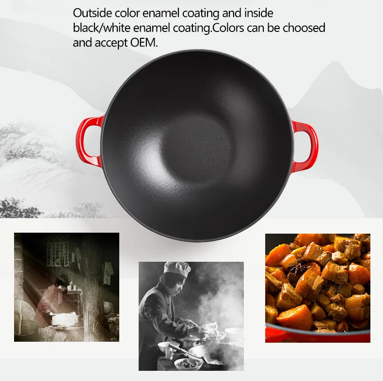 Enameled Cast Iron Gas Burner Woks With Two Ears - Buy Cast Iron Enamel ...