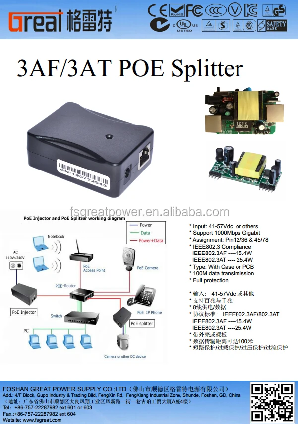 48v Input Active Poe Injector 9v 2a 18w Dc Dc Poe Splitter 802.3af 802 ...