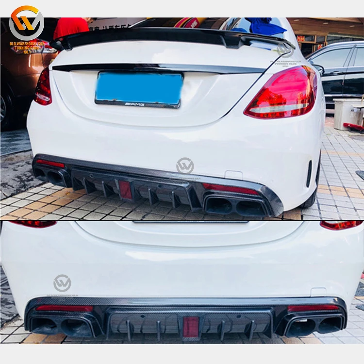 W205 Carbon Fiber Rear Diffuser with Exhaust Tips for C-class